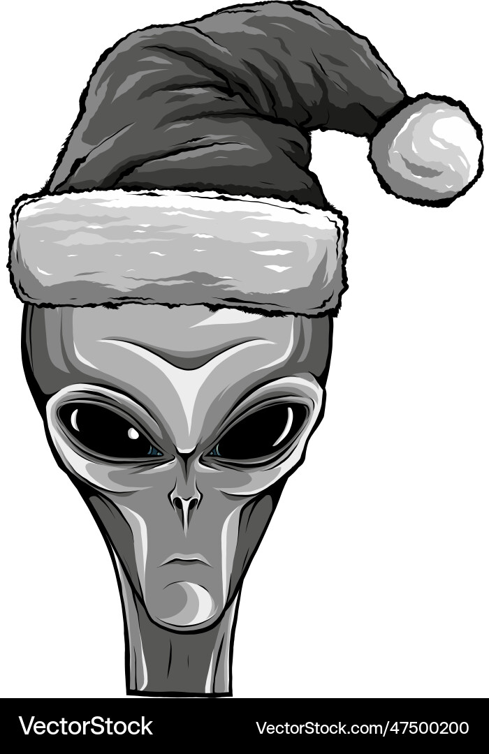 Monochromatic alien wearing santa claus hat Vector Image