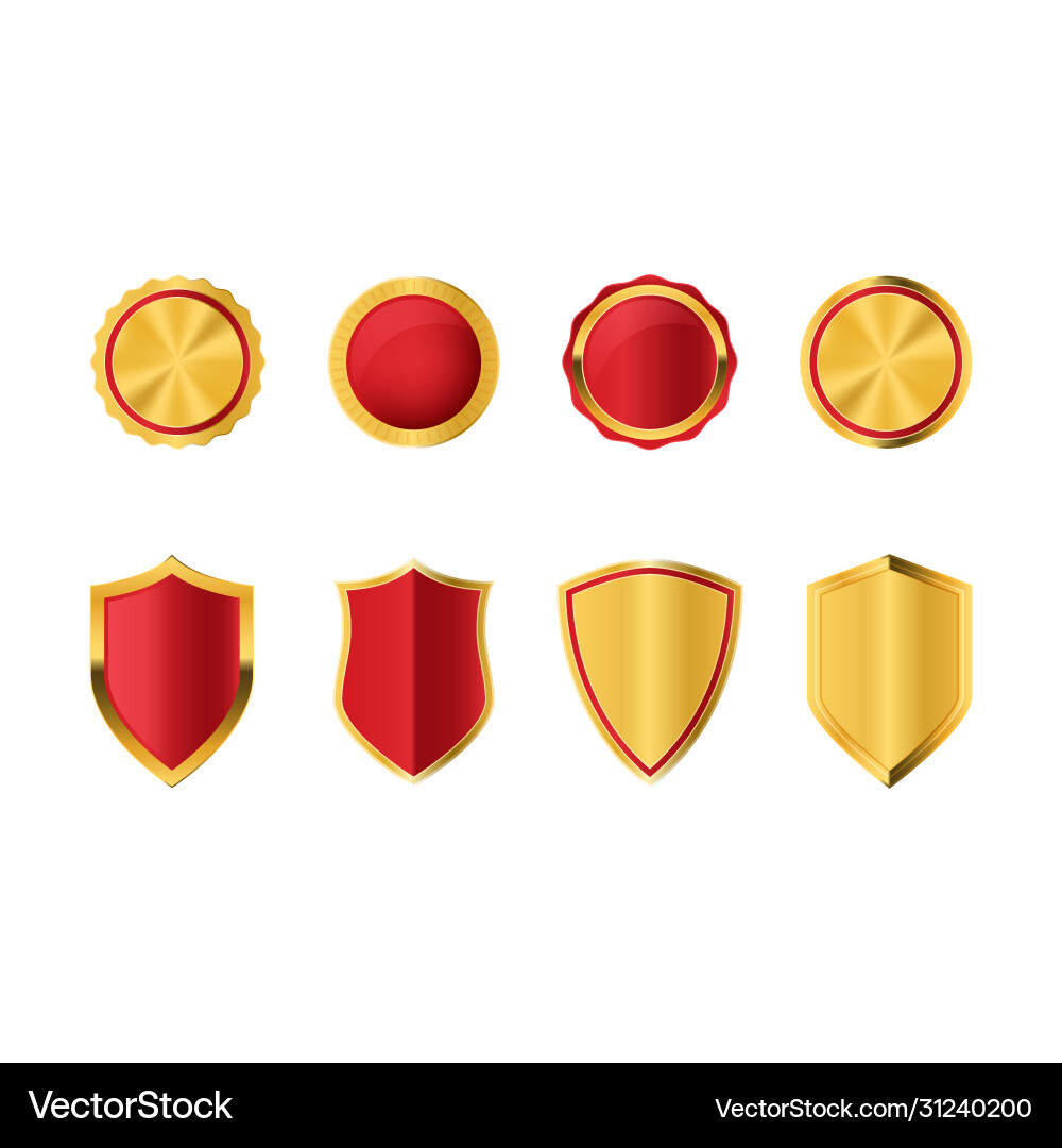 Realistic detailed 3d golden shild set Royalty Free Vector