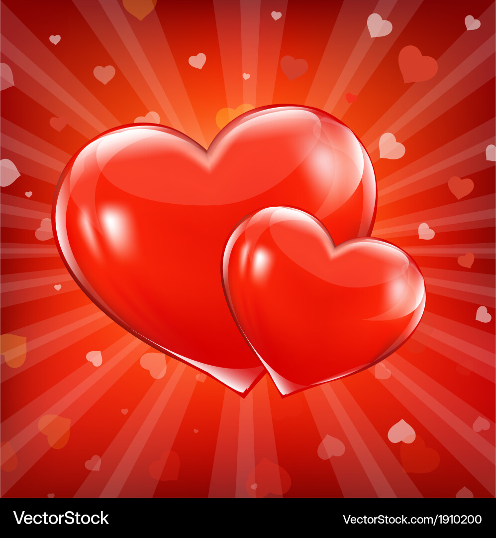 Red sunburst backgrounds with beams and hearts Vector Image