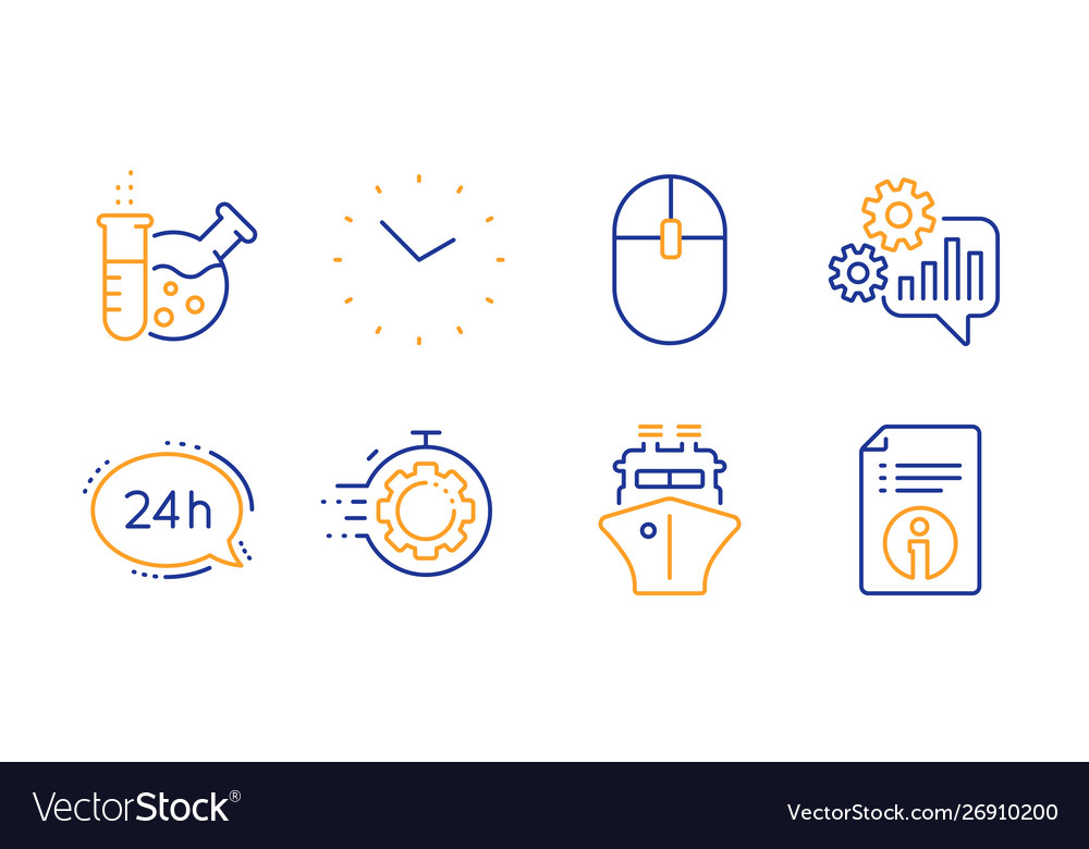 Seo timer cogwheel and chemistry lab icons set Vector Image