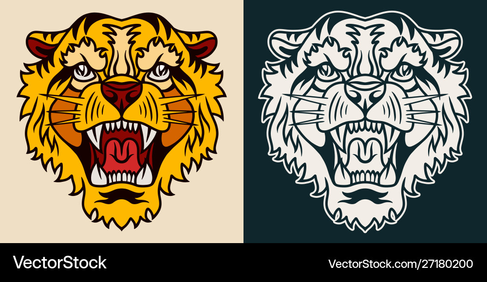 Tiger old school hand drawn retro style Royalty Free Vector