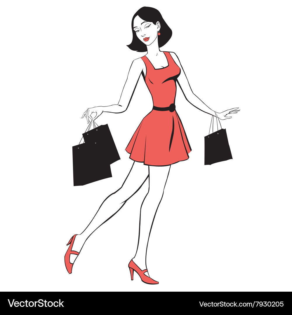Beautiful girl with purchases Royalty Free Vector Image