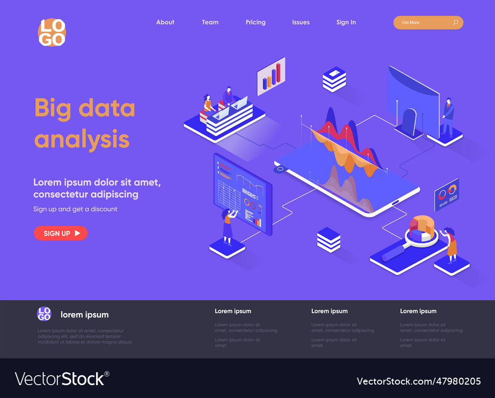 Big data analysis isometric landing page Vector Image