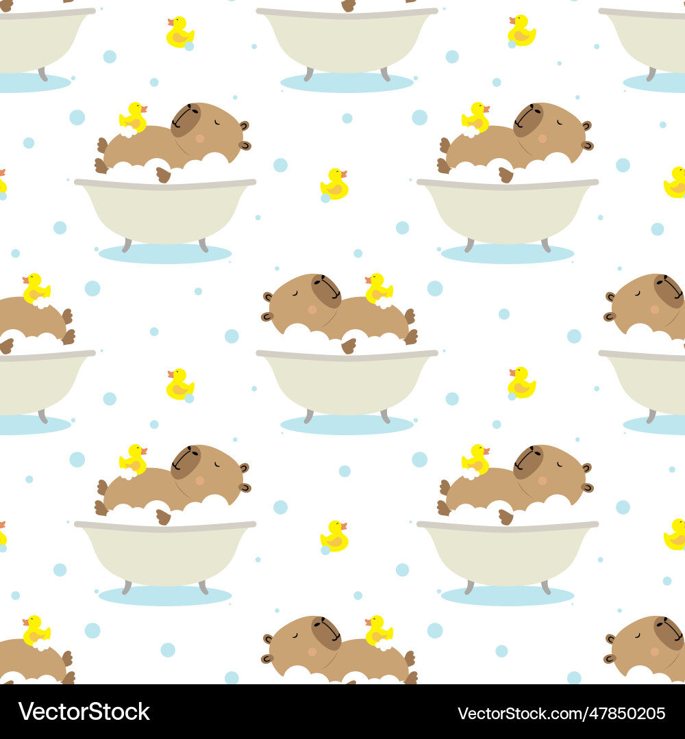 Cute capybara in a the bath capybara swims Vector Image