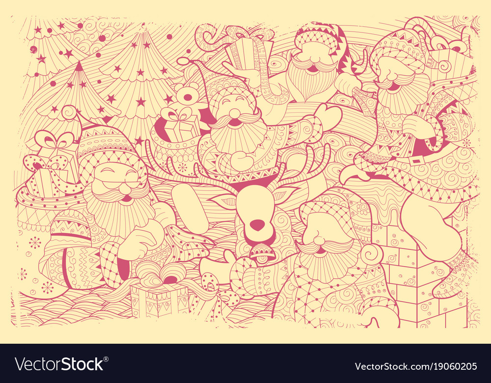 Doodle of merry christmas holiday with santa claus