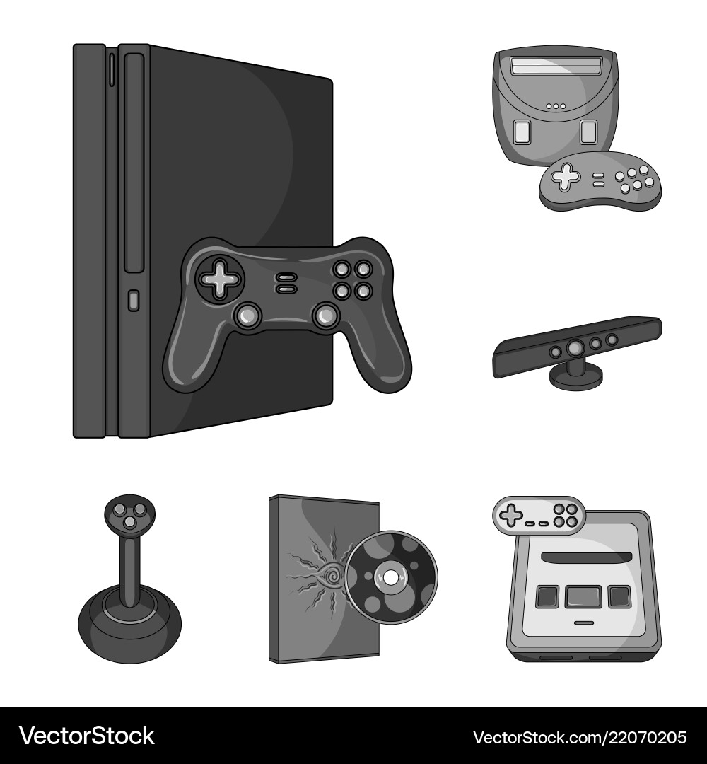 Game console and virtual reality monochrome icons Vector Image