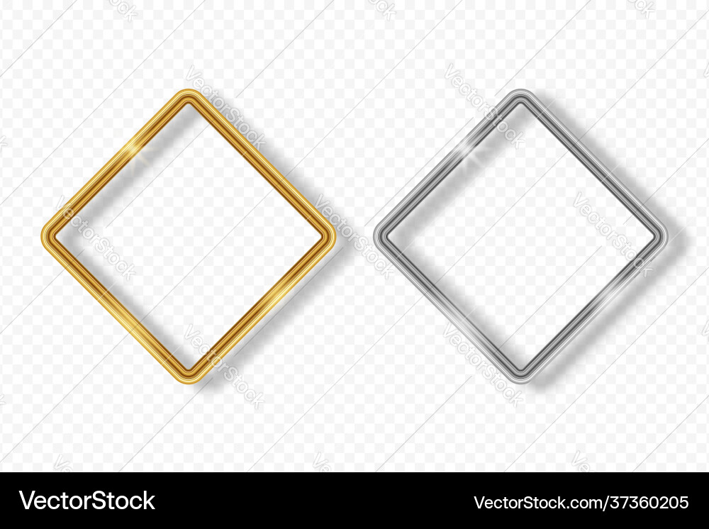 Gold and silver rhombus frame on transparent Vector Image