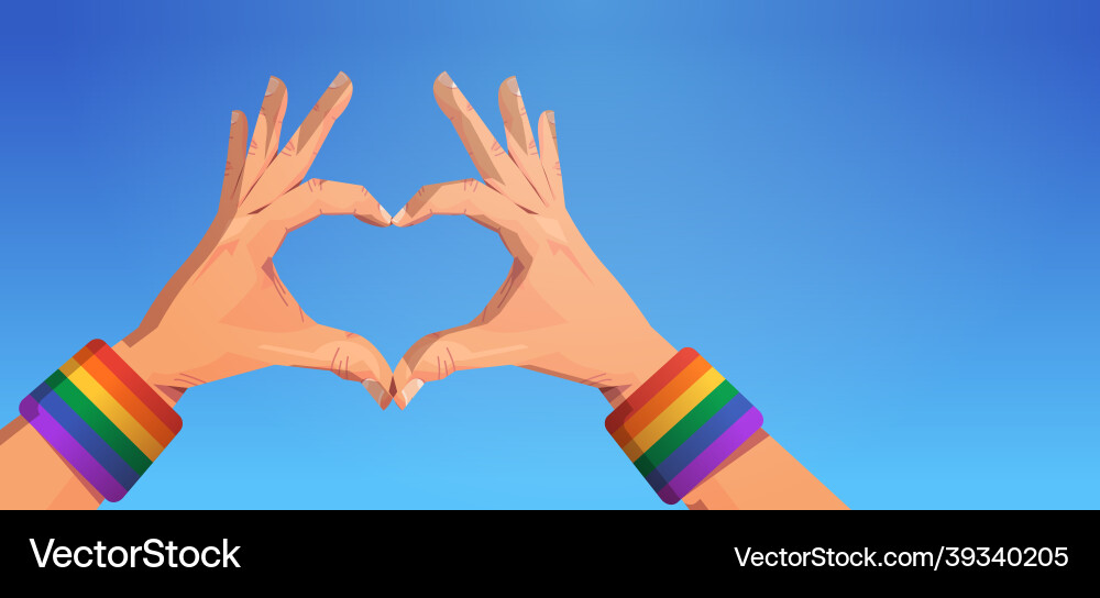 Human hands gesture in heart shape lgbt rainbow Vector Image