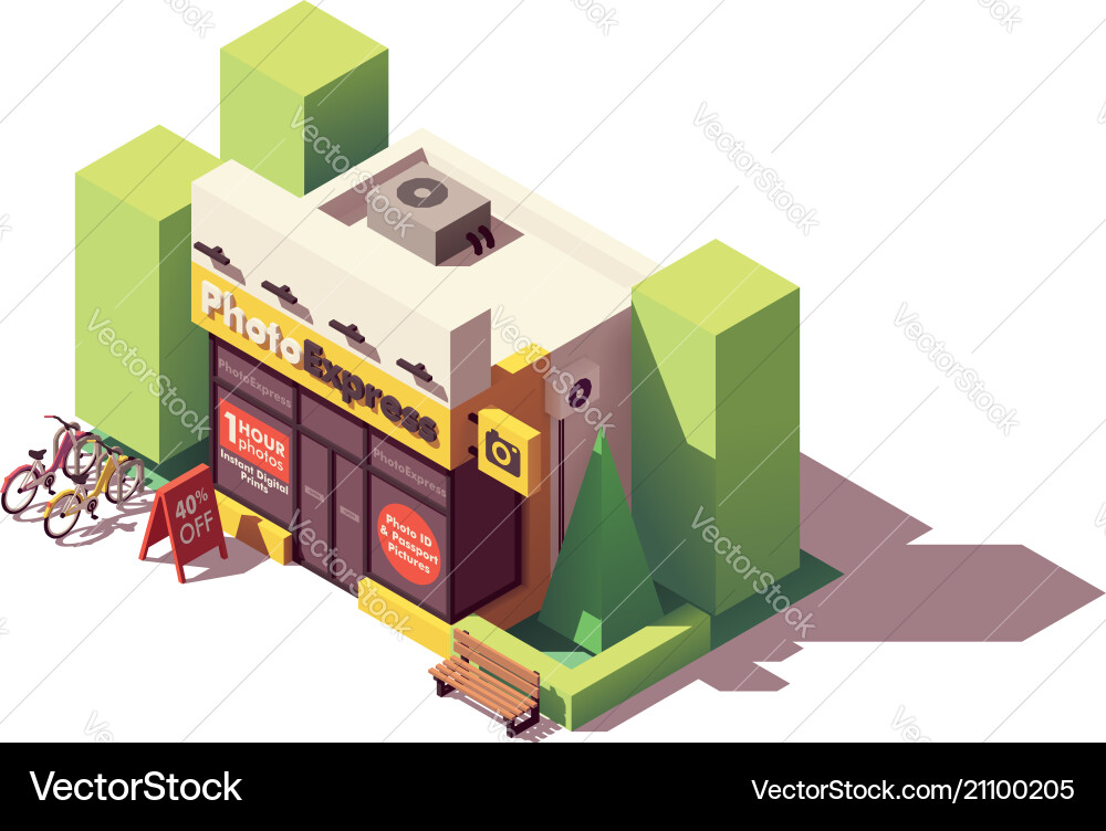Isometric photo printing shop Royalty Free Vector Image