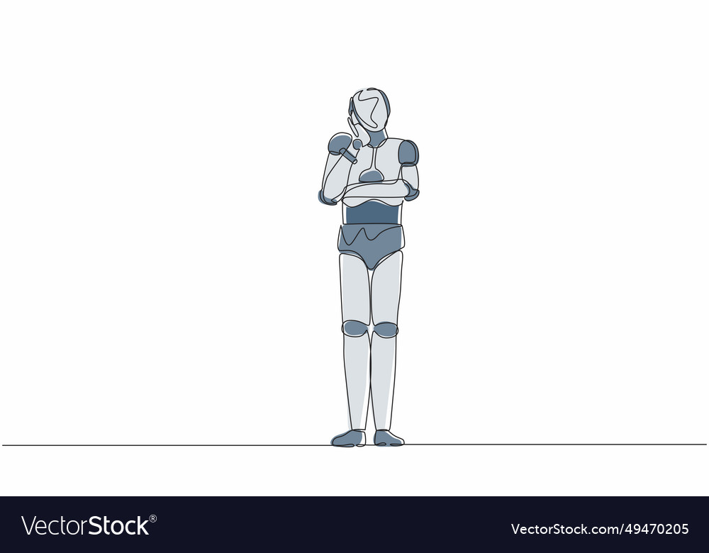 Single continuous line drawing robot bored Vector Image