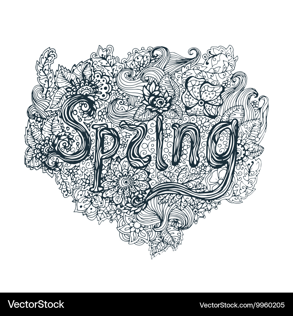 Spring poster in doodle style ornaments Royalty Free Vector