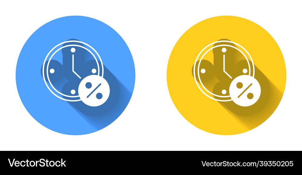 White clock and percent discount icon isolated Vector Image