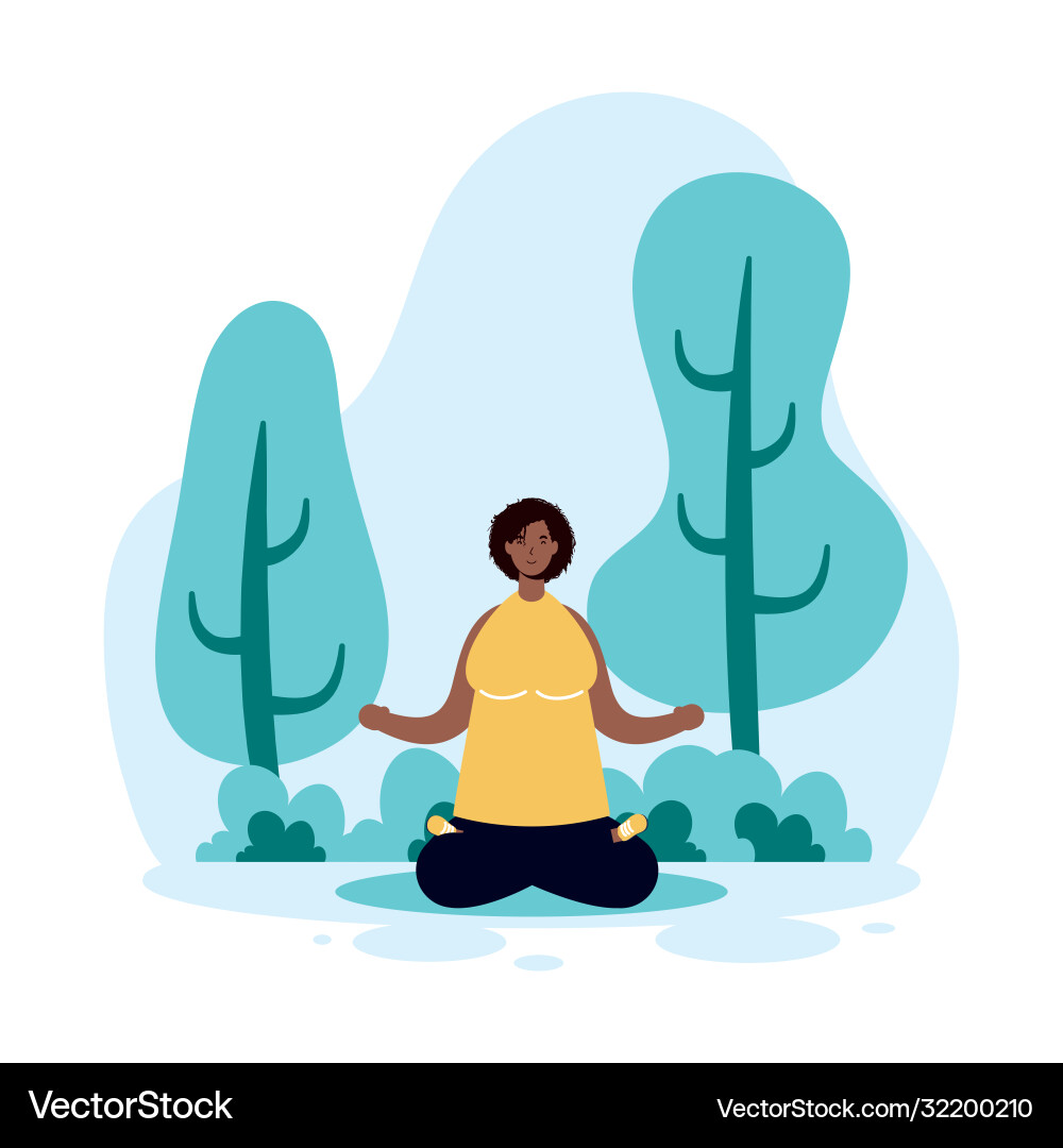 Afro woman practicing yoga in park Royalty Free Vector Image