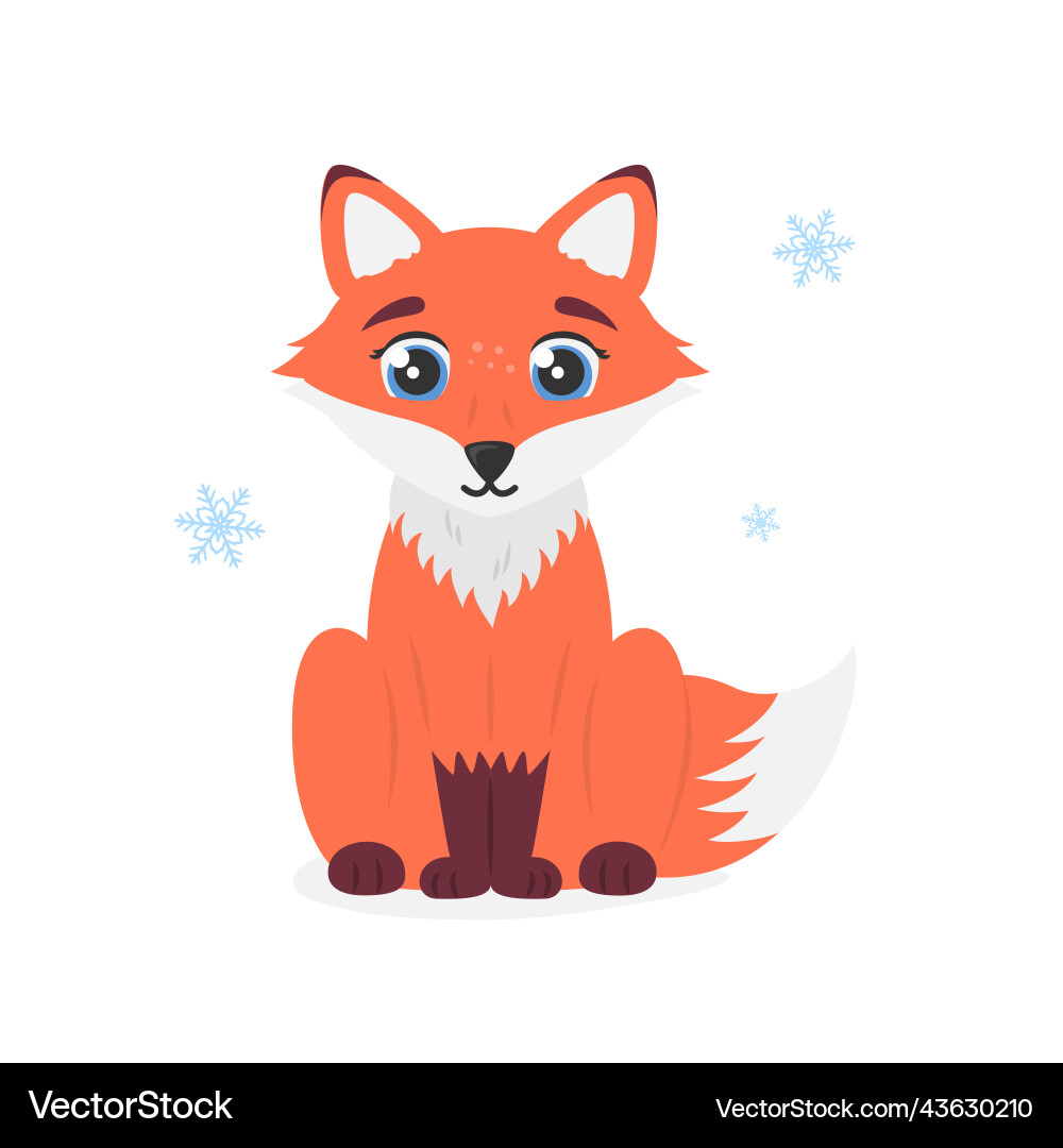 Cute cartoon fox cub with snowflakes Royalty Free Vector