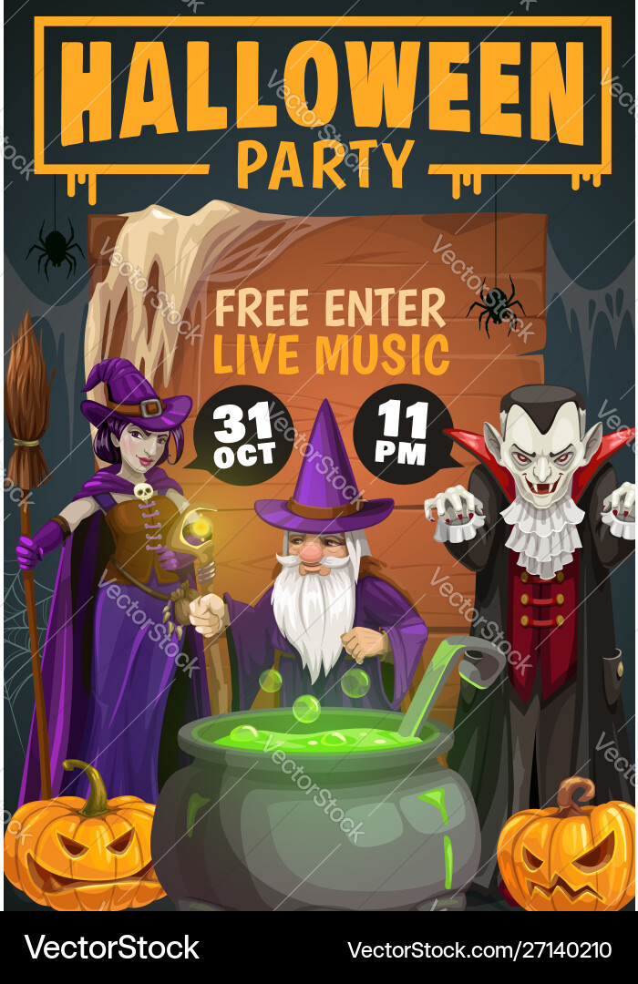 Halloween pumpkins witch dracula and wizard Vector Image