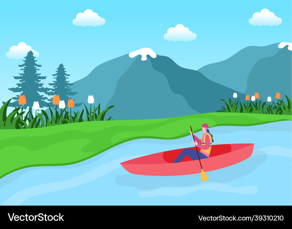 Rafting background flat cartoon with people do Vector Image