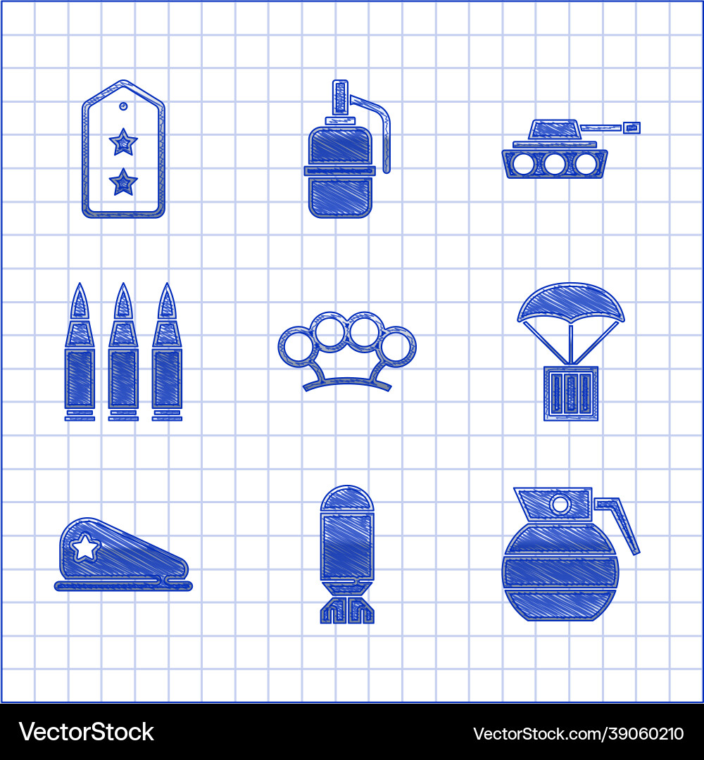 Set brass knuckles aviation bomb hand grenade Vector Image