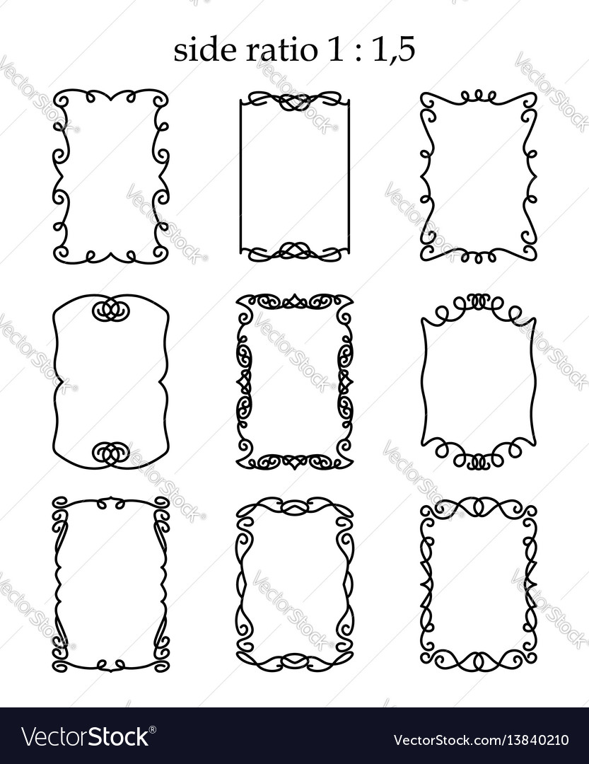 Set rectangular outline frames isolated Royalty Free Vector