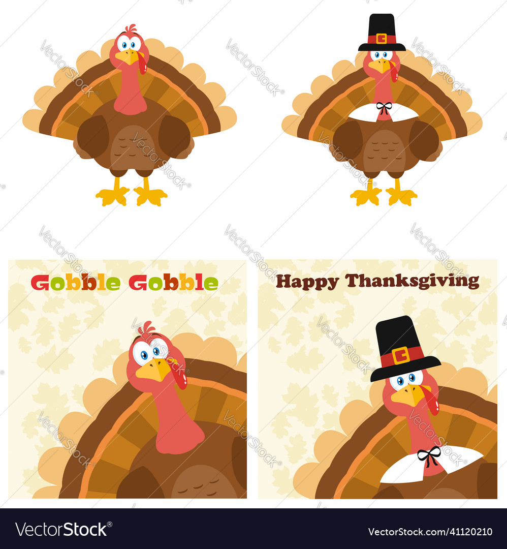 Thanksgiving turkey bird character collection - 1 Vector Image