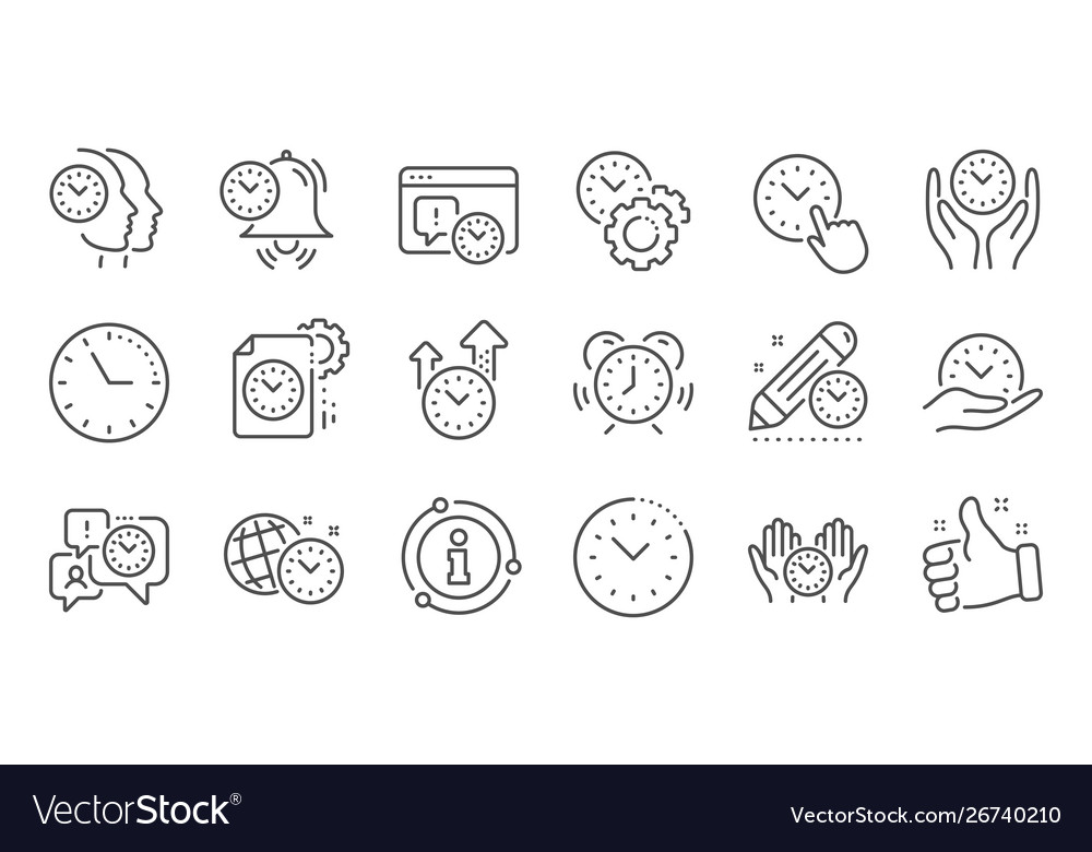 Time Management Line Icons Alarm Clock Timer Vector Image