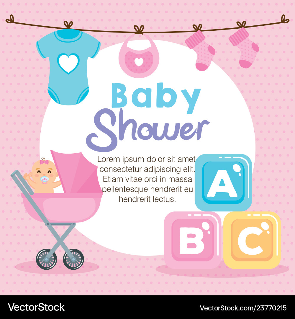 Baby shower card with set items Royalty Free Vector Image