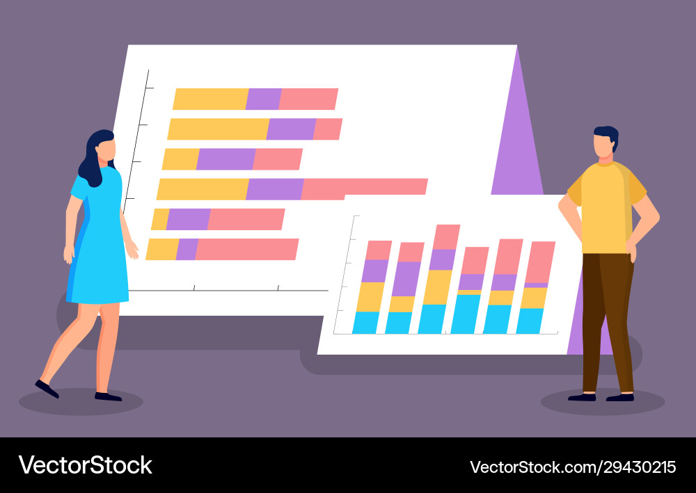 Business team presenting infocharts or graphics Vector Image