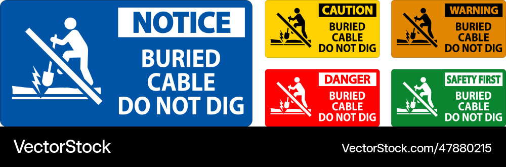 Danger sign buried cable do not dig on white Vector Image