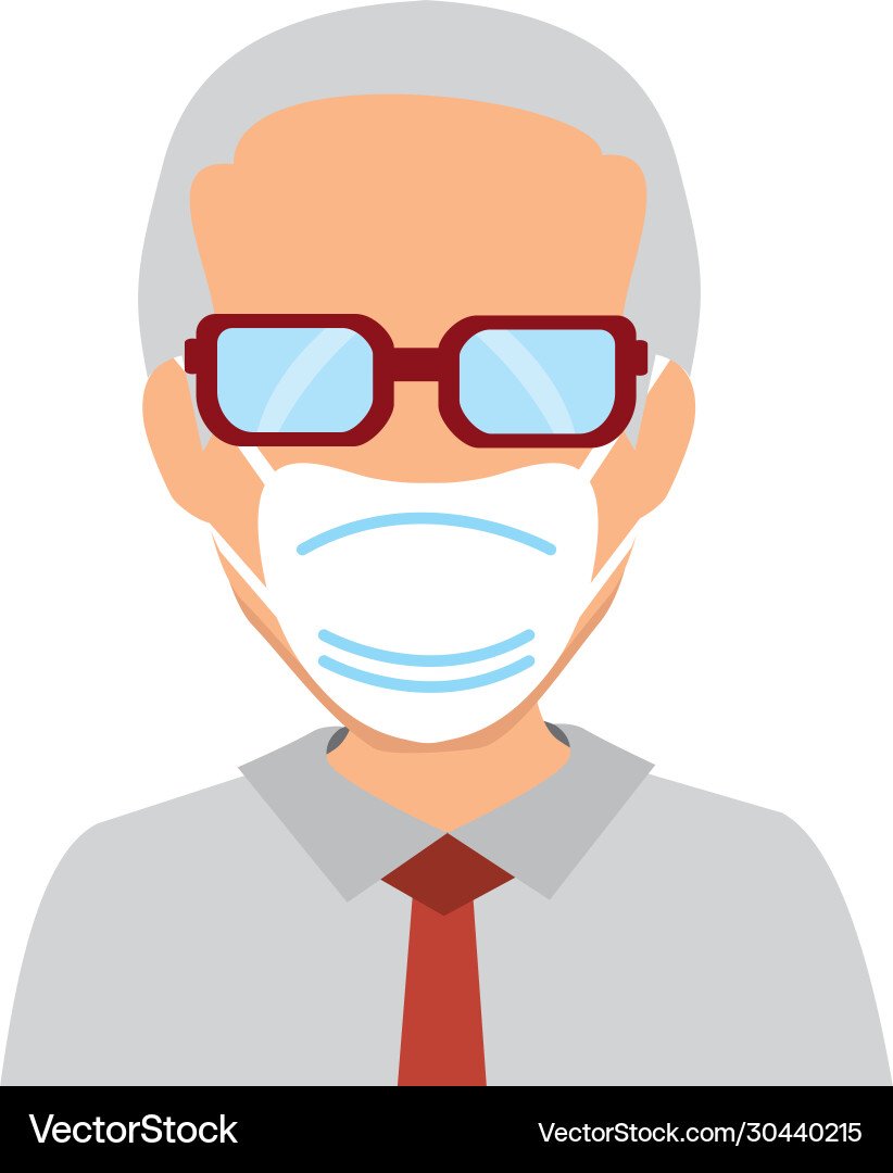 Old man with face mask isolated icon Royalty Free Vector