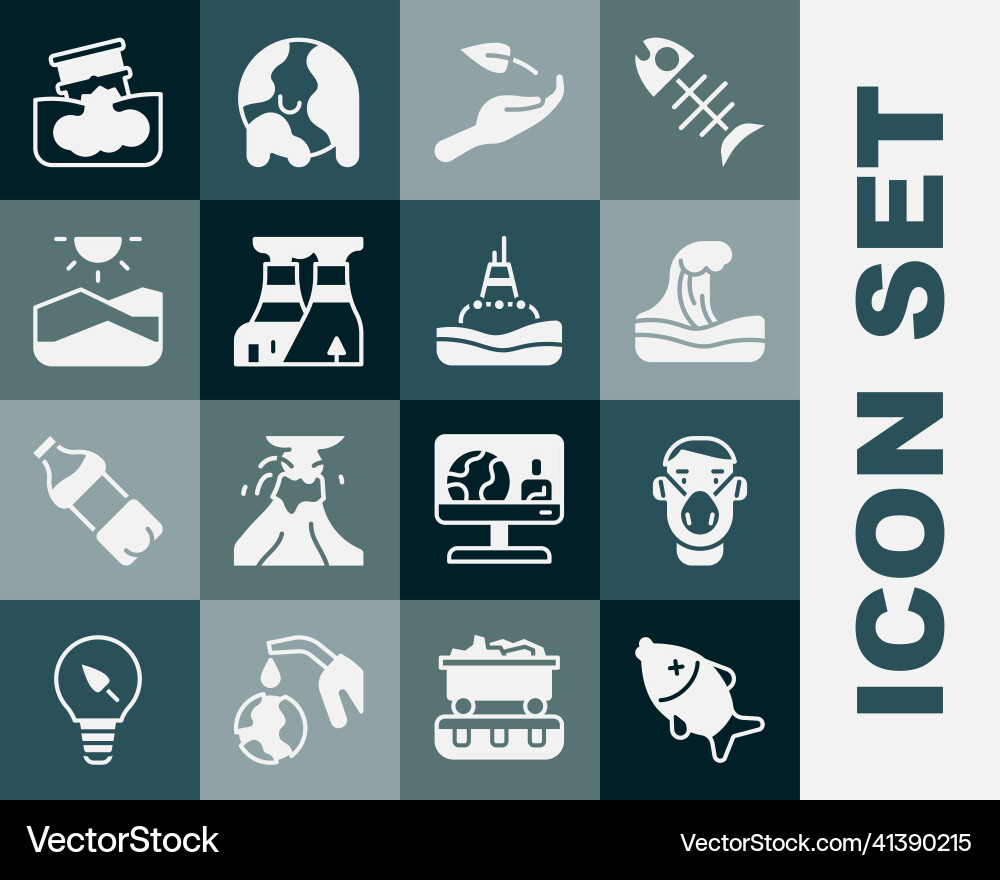 Set dead fish face in protective mask tsunami Vector Image