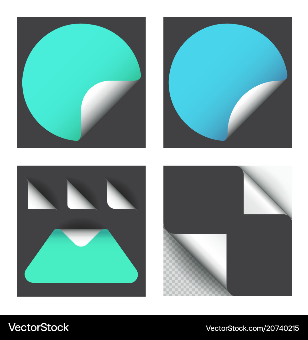 Set sticker with paper curl with shadow isolated Vector Image