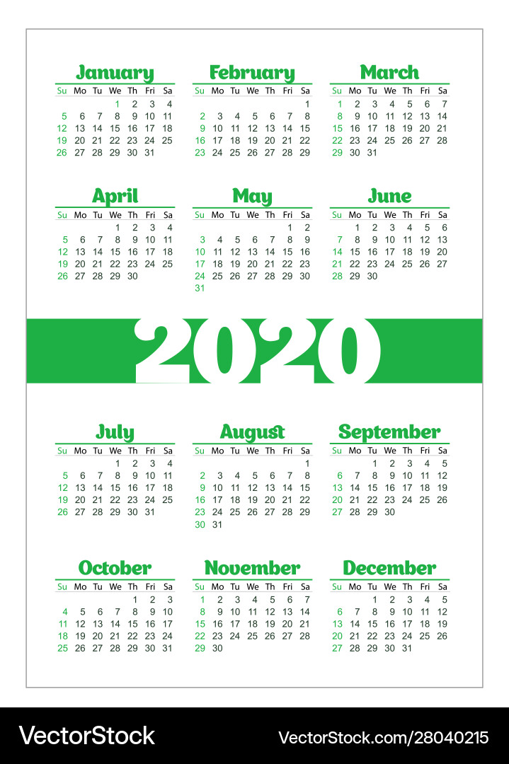 Vertical pocket calendar on 2020 year Royalty Free Vector