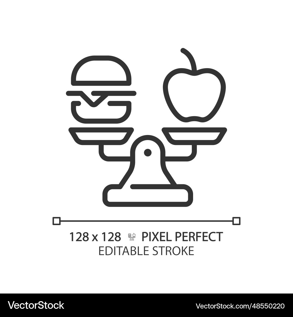 2d editable thin line black food on weight scale Vector Image