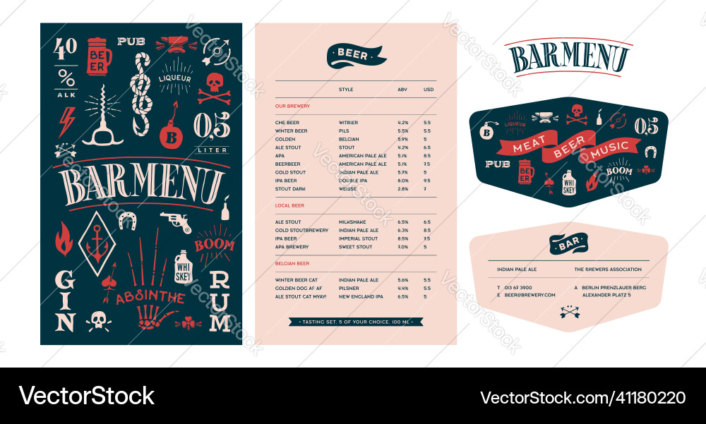 Brand identity set for beer bar pub Royalty Free Vector