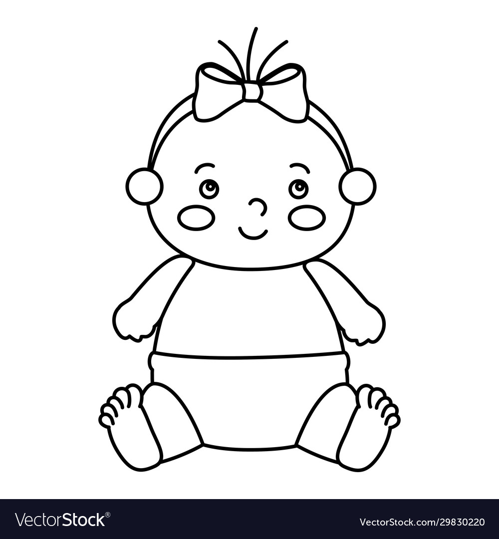 Cute little baby girl line style icon Royalty Free Vector