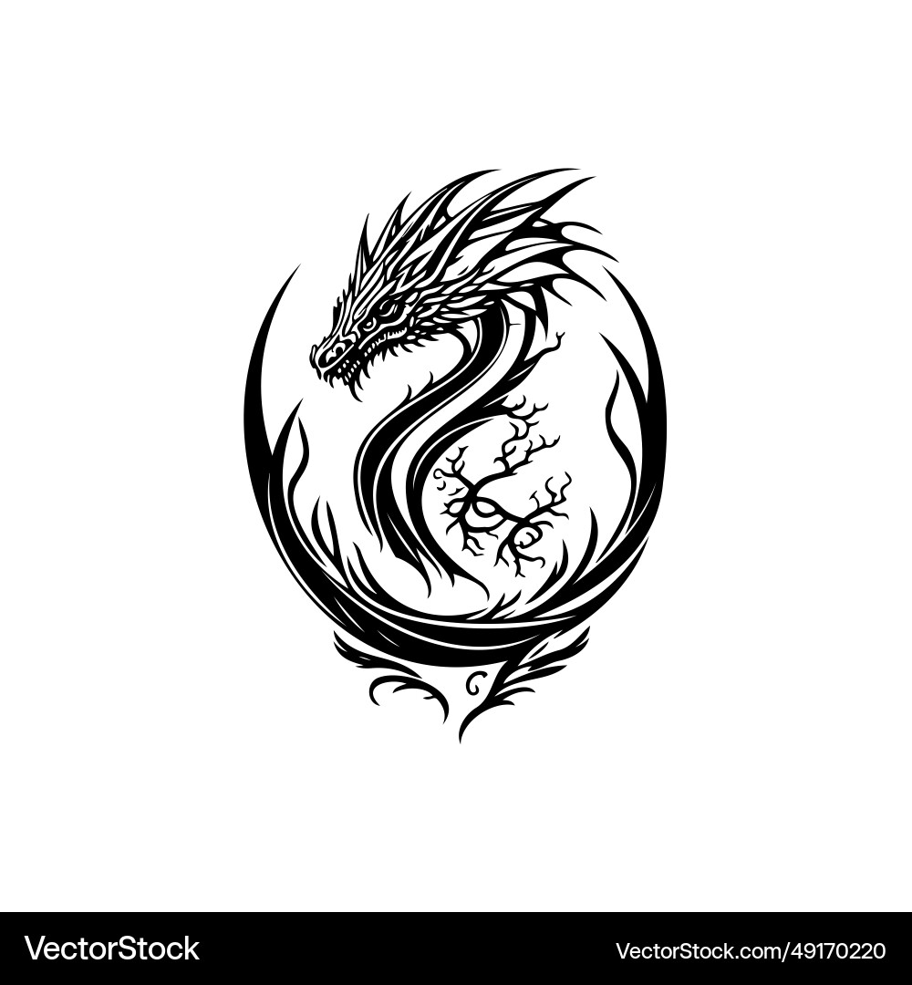 Dragon icon hand draw black colour mythical logo Vector Image