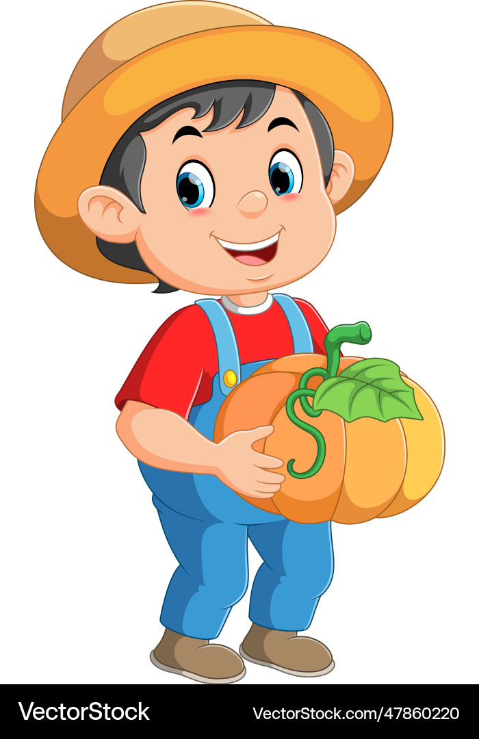 Farmer cartoon character cheerful holding Vector Image