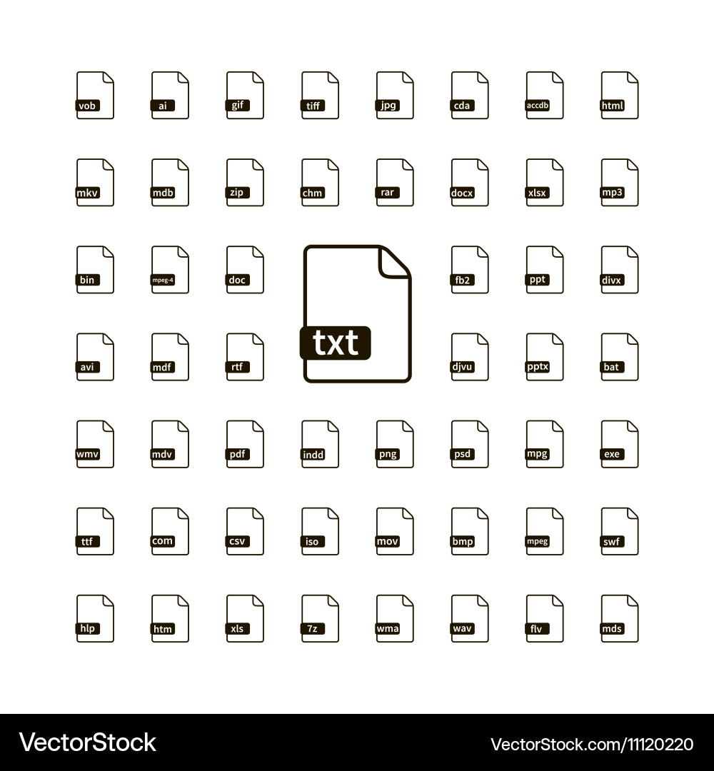 Large set simple black file icons with most Vector Image