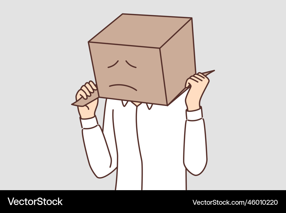 Man with cardboard box on head painted sad Vector Image