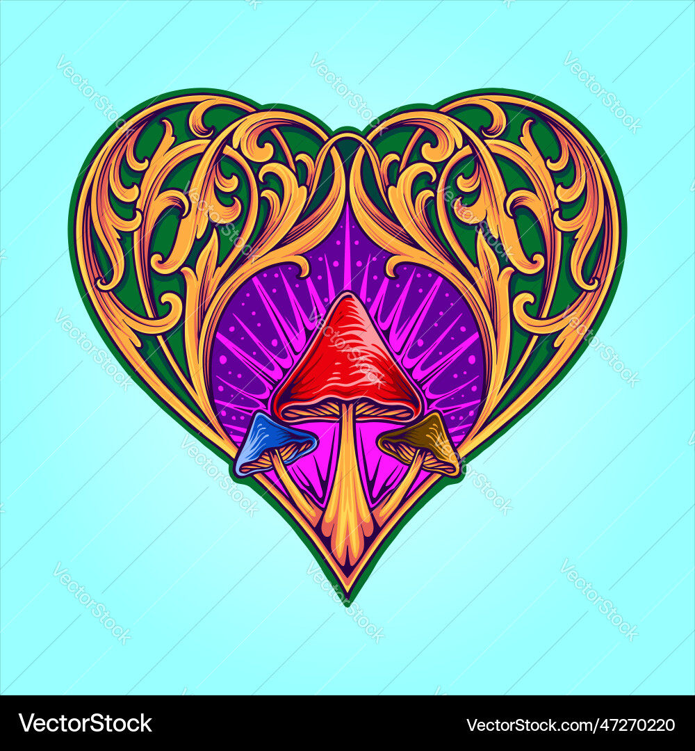 Royal engraving heart shape ornament with magic Vector Image
