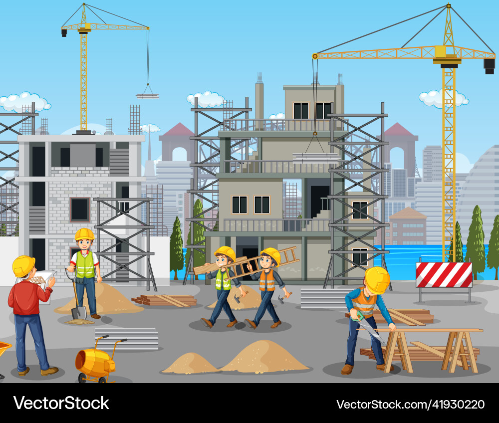 Scene of building construction site Royalty Free Vector