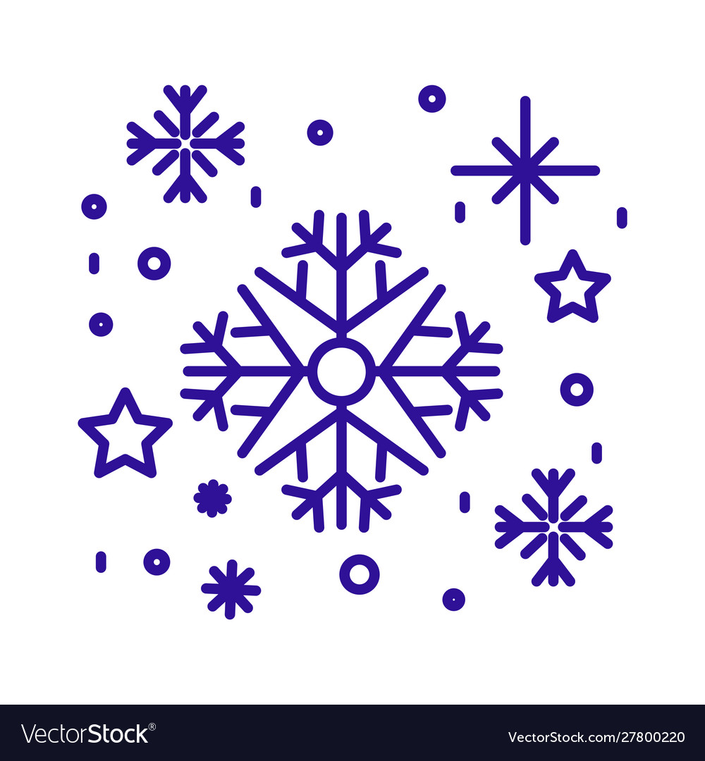 Snowflakes and stars linear icon in blue color Vector Image