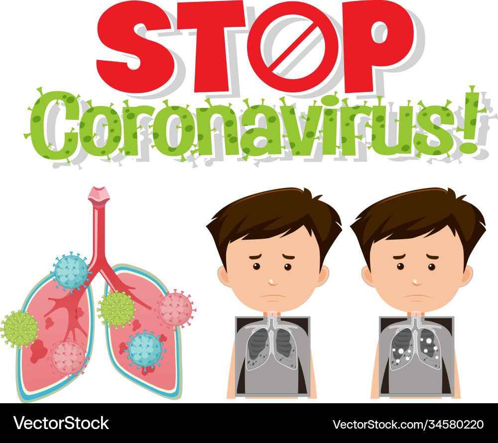 Stop coronavirus logo with lungs infected by Vector Image