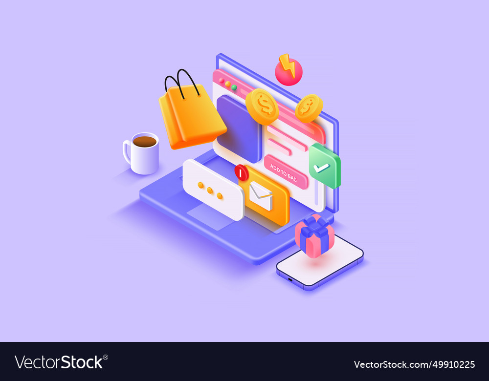Modern 3d isometric of e-commerce Royalty Free Vector Image