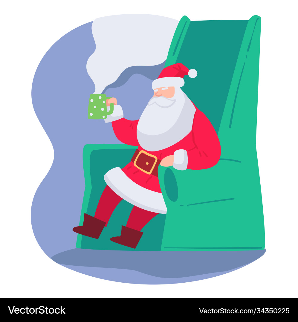 Santa claus drinking hot tea beverages Royalty Free Vector