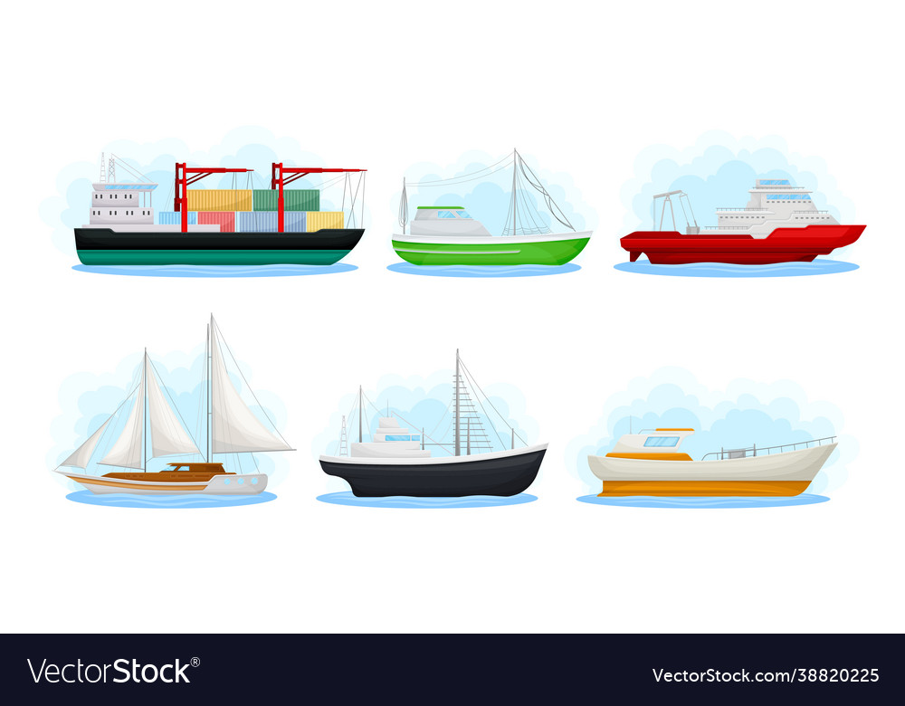 Water transport with freighter ship and sail boat Vector Image