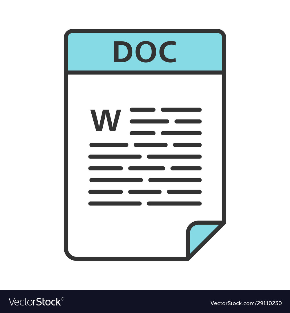 Doc File Color Icon Word Processing Document Text Vector Image