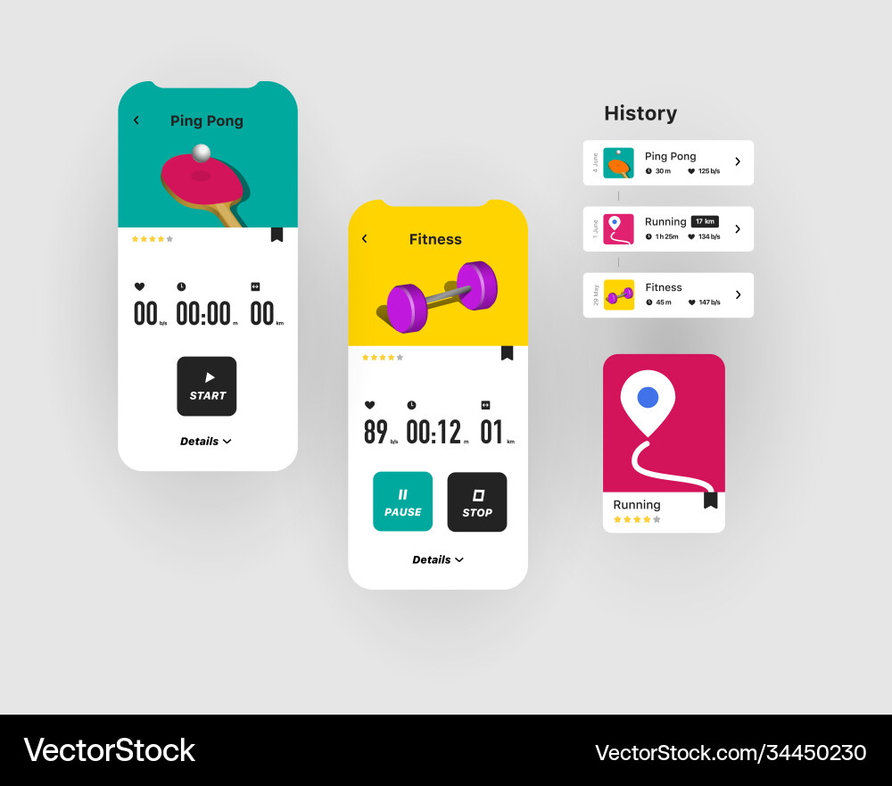 Generic and fictional user interface for fitness Vector Image
