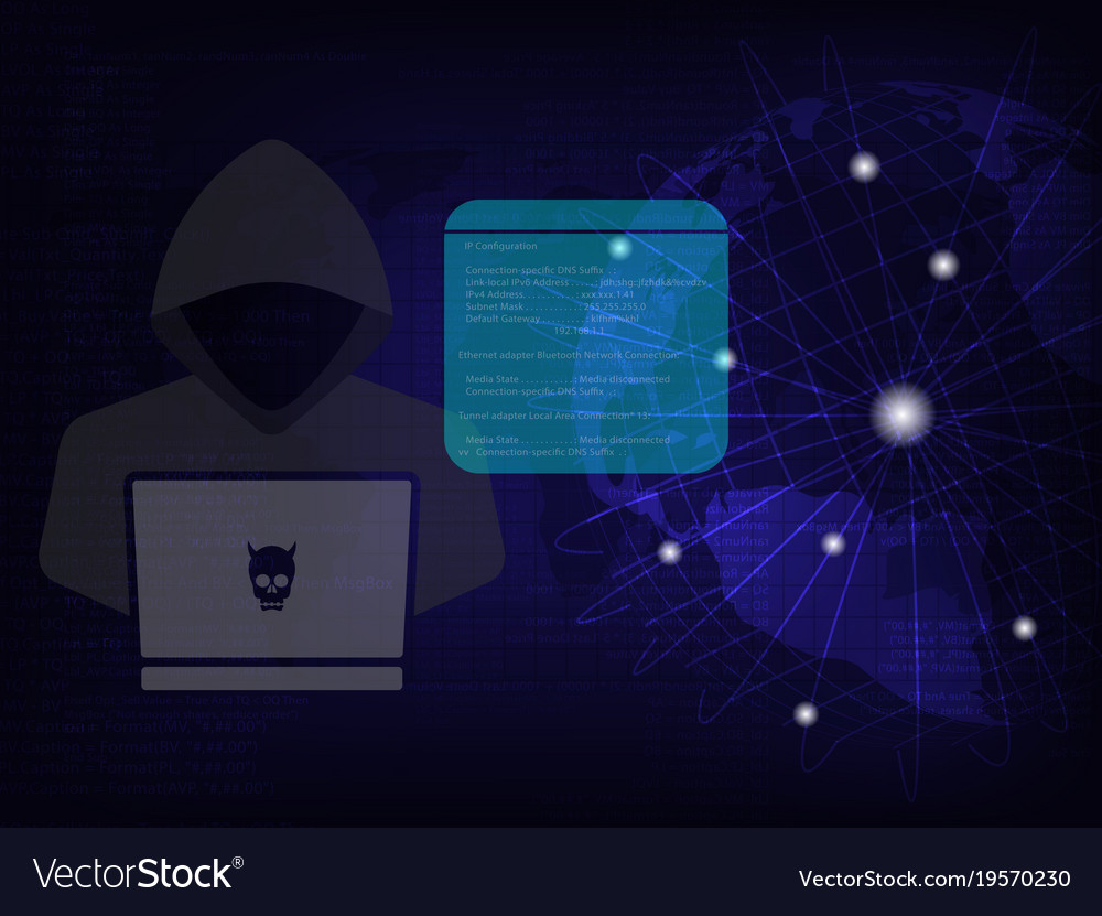 Hacker at work with user interface Royalty Free Vector Image