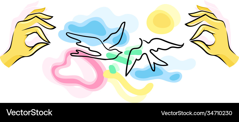 Human hands with colorful abstract shapes Vector Image