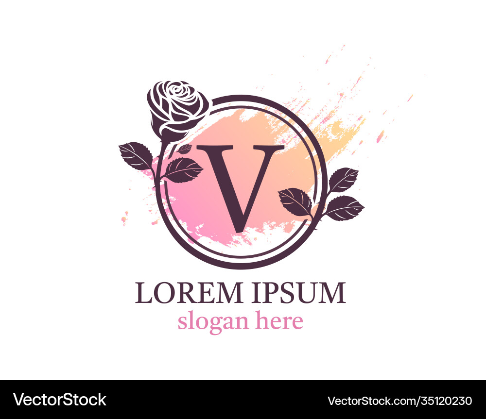 Letter v monogram logo circle floral style Vector Image
